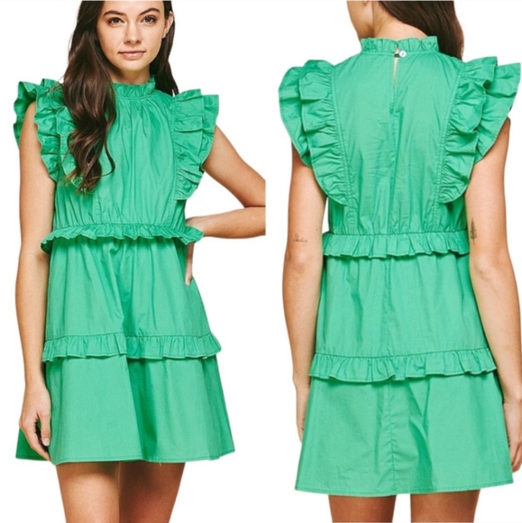 Pinch | Dresses | Pinch Green Cotton Camila Poplin Ruffle Sleeves ...